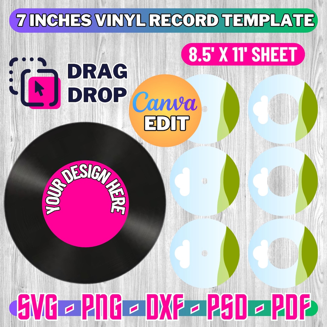 7 Inches Vinyl Record Template, Vinyl Record Label Template, Record ...