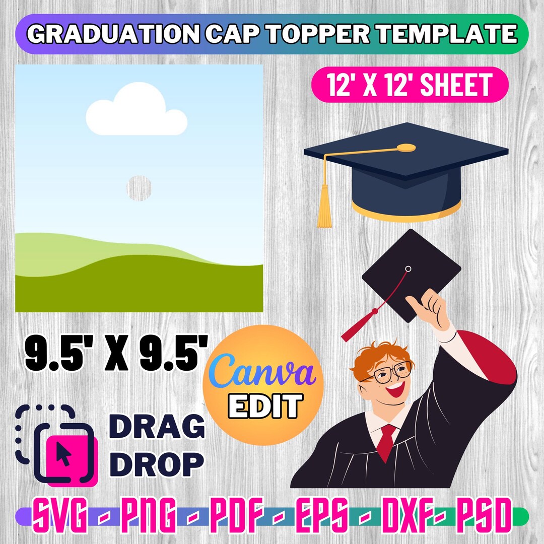 9.5x9.5 Graduation Cap Topper Template, Graduation Stole Template ...