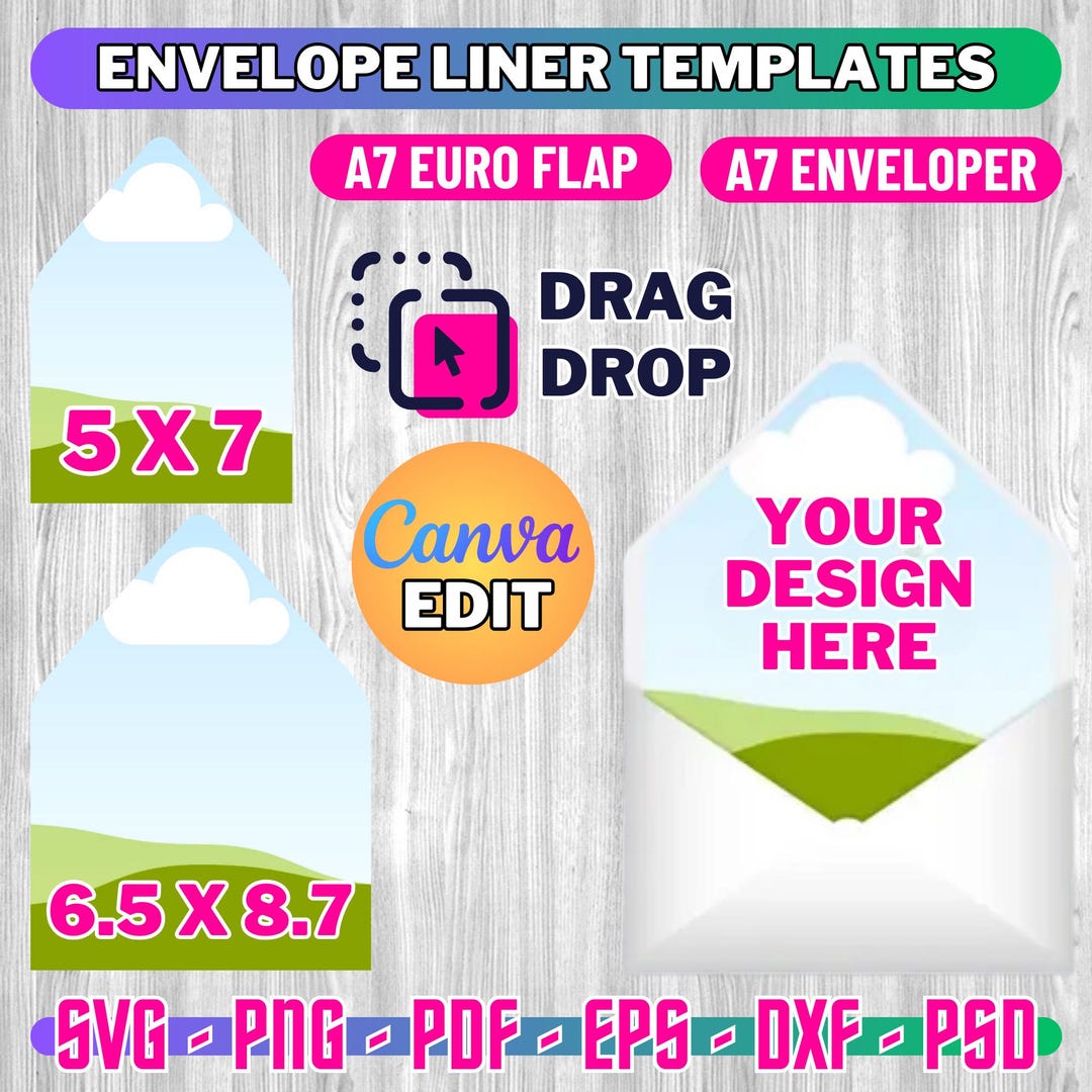 Envelope Liner Templates, 5x7 Envelope Liner, A7 Envelope Liner ...
