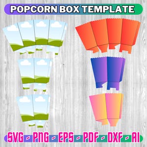 Popcorn Box Template, Popcorn Box Bundle, Popcorn Box Svg, Party Favors ...