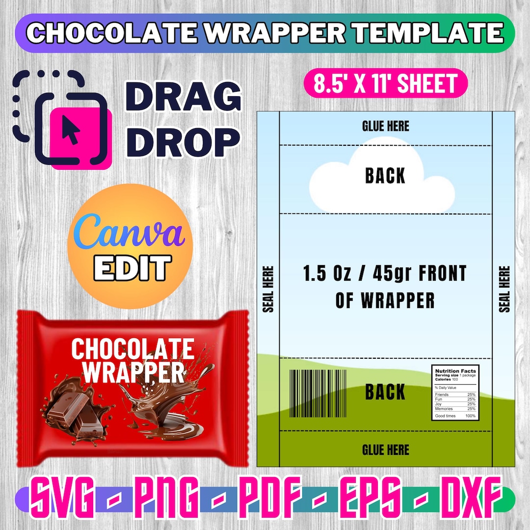 Chocolate Wrapper Template 1.5 Oz, Candy Wrapper, Canva Candy Bar ...