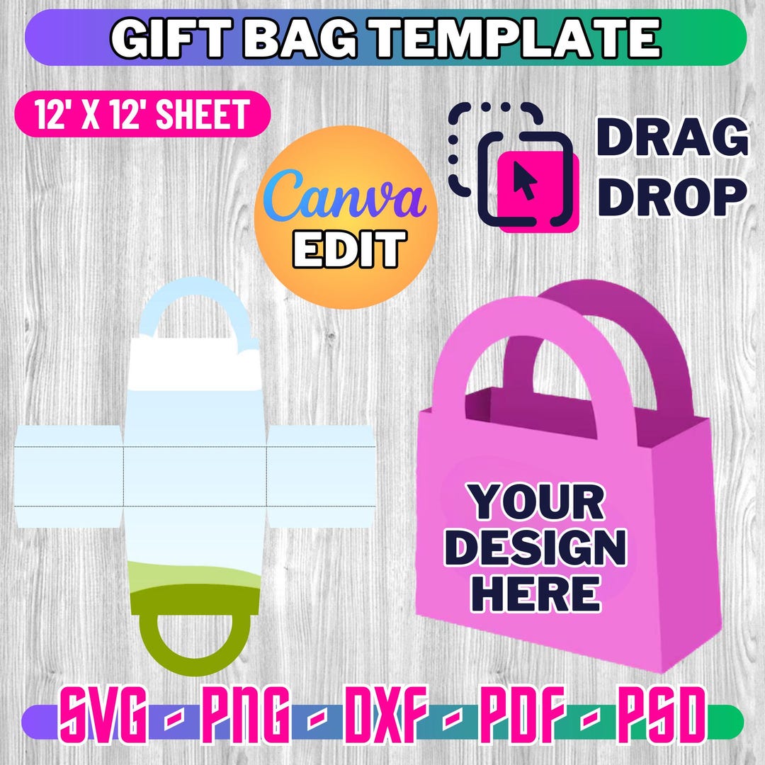 Gift Bag Template, Paper Bag Template Svg, Gift Bag Svg, Gift Box Svg ...