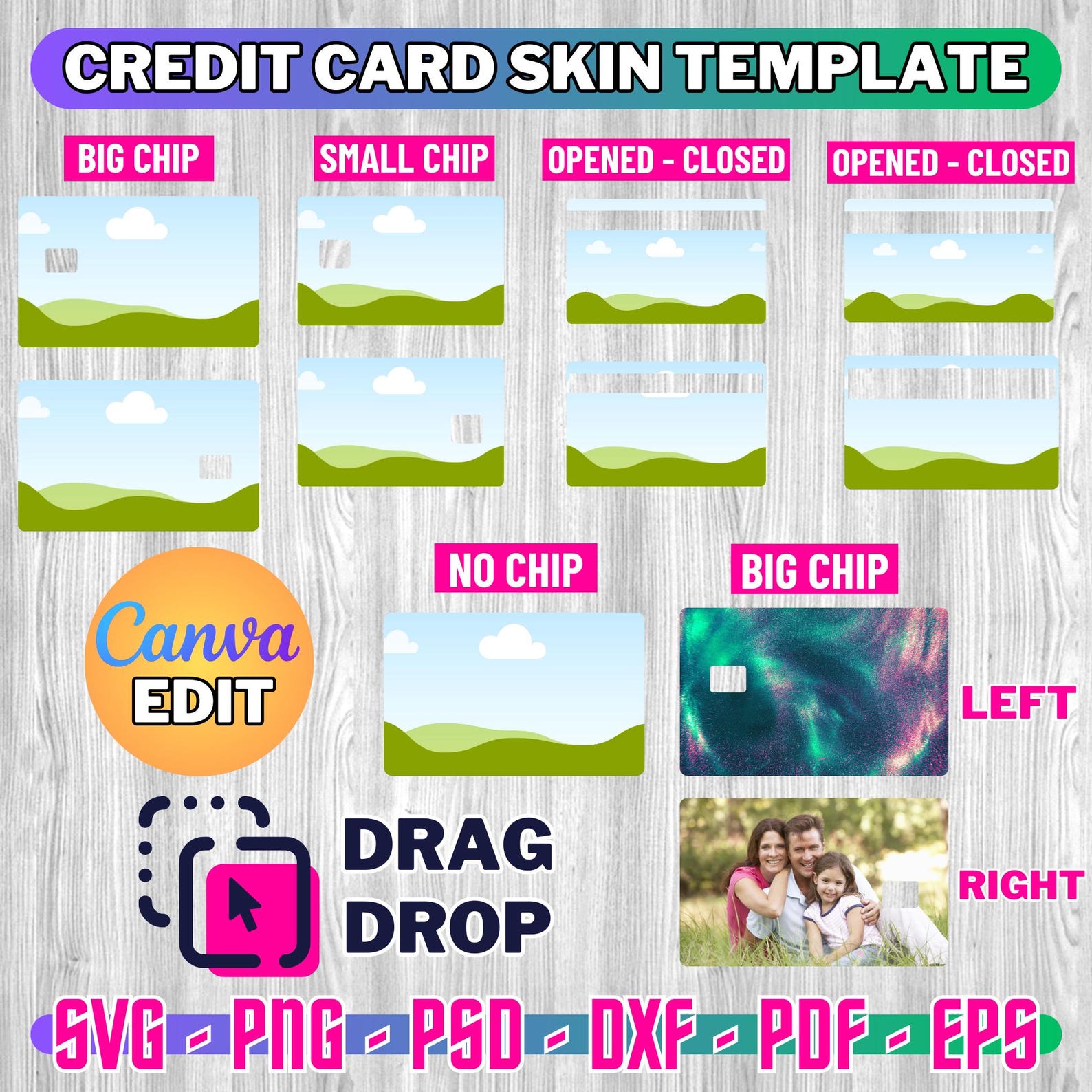 Credit Card Skin Template Canva, Debit Credit Card Template Svg, Credit ...