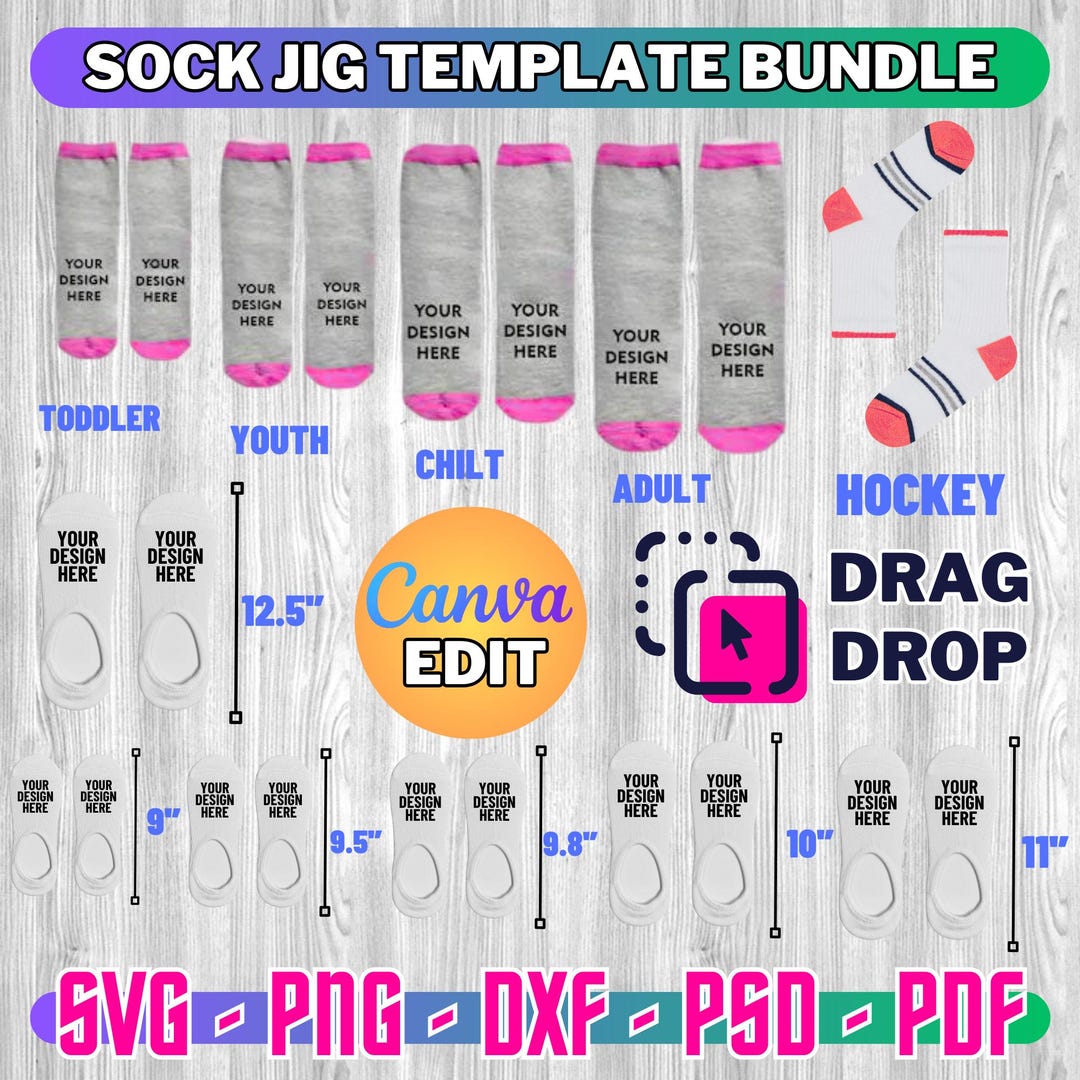 12 Sock Jig Template BUNDLE, Sock Jig Sublimation, Sock Insert Template ...