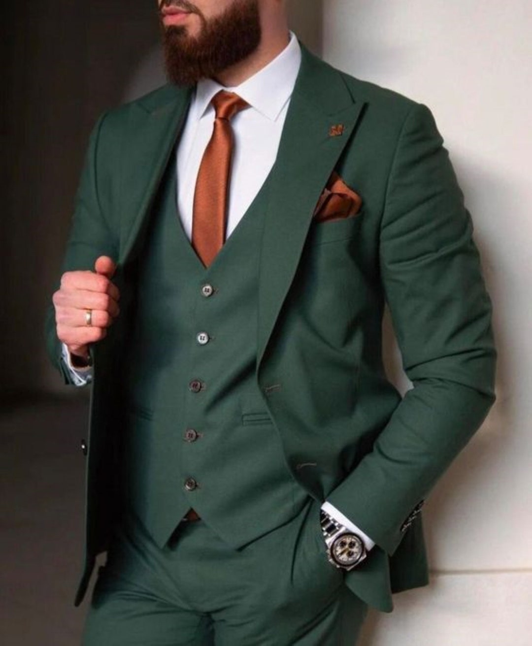 Green Three Piece Suit , Tuxedo Wedding Suits for Men ,bespoke Wedding ...