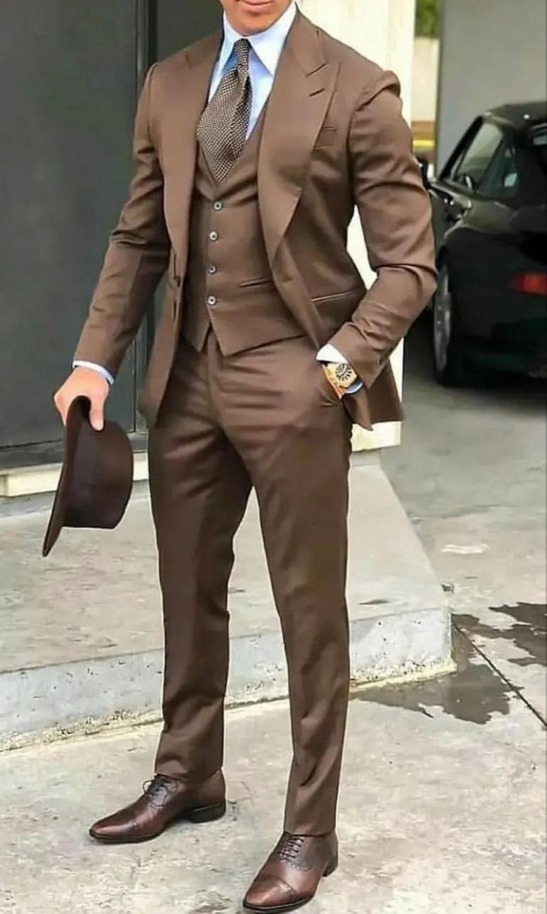 Men Suits, Luxury Brown 3 Piece Wedding Suits, Groom& Groomsmen Suit ...
