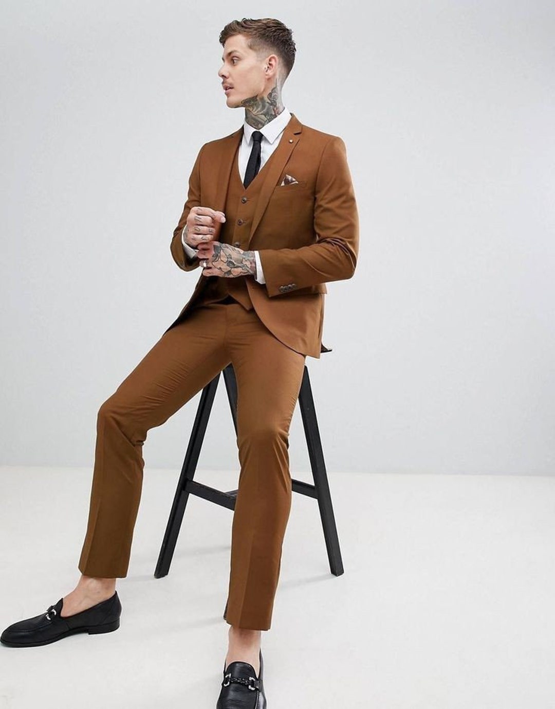 Trendy Three Piece Terracotta Rust Mens Suit for Wedding, Engagement ...