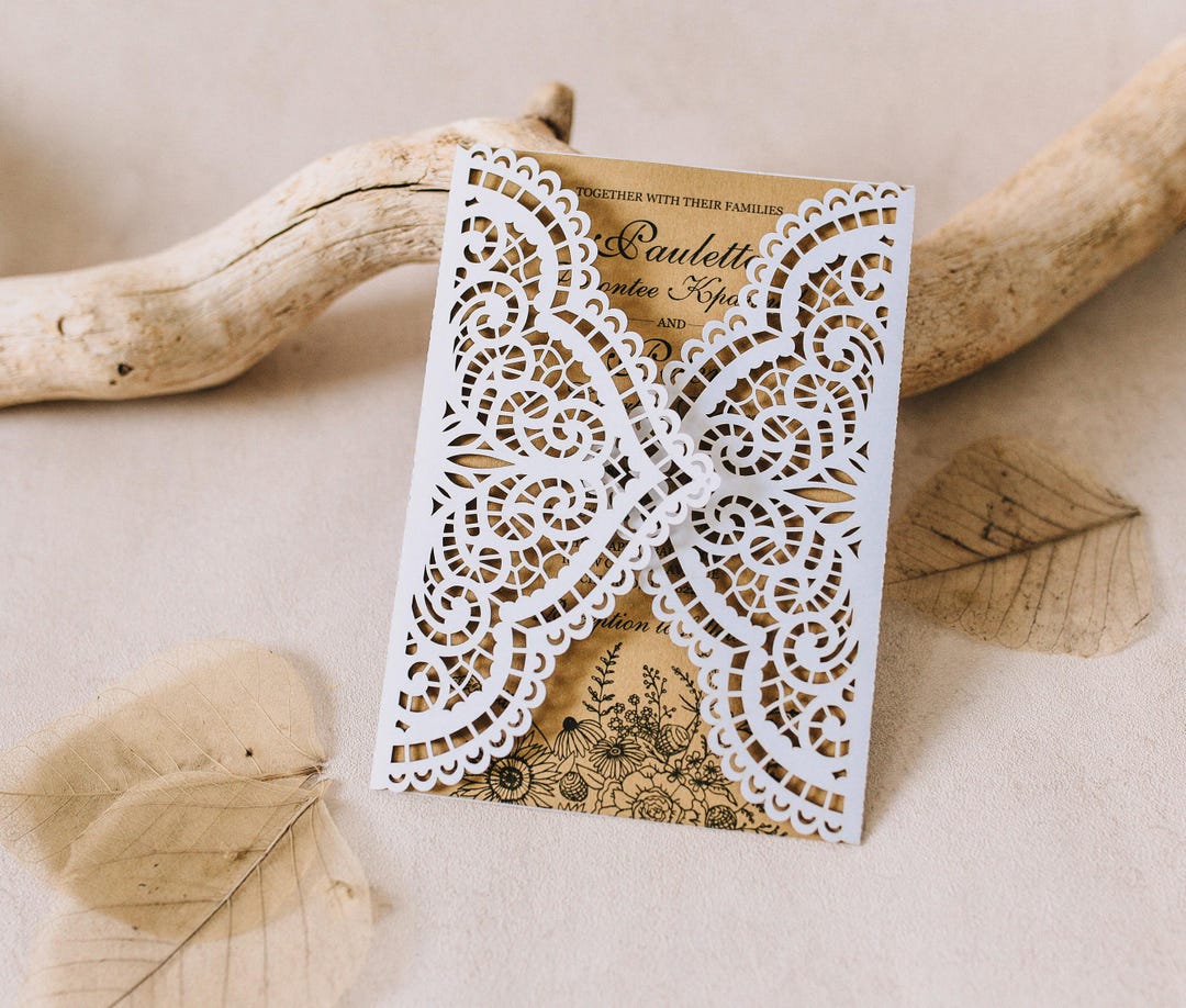 Lace Rustic Invitation Svg Template, Lace Gate Fold Invitation With ...