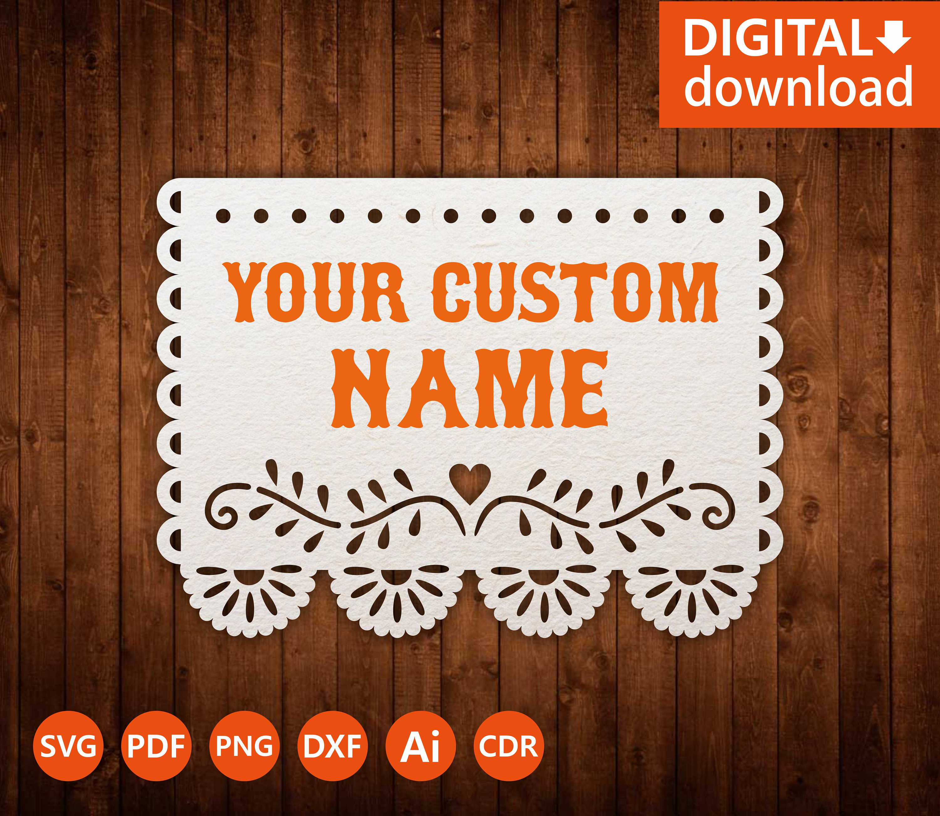 Personalized Papel Picado Svg Template Mexican Flag With Custom Name