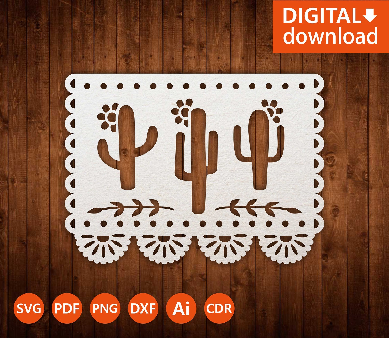 Svg Papel Picado Cricut, Mexican Flag With Cactus Template, Mexican ...