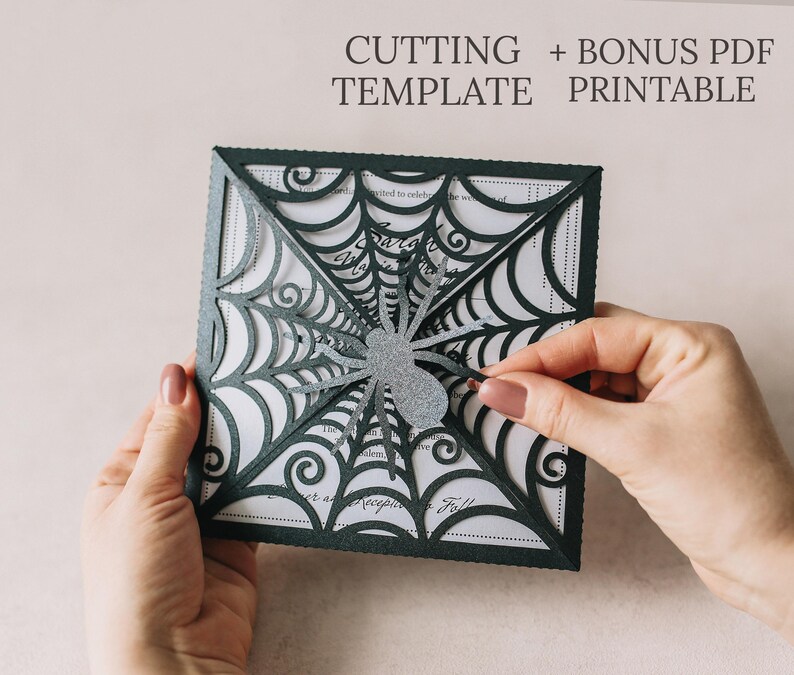Spider Web Halloween Invitation Template: 4-fold SVG, Cricut, Laser Cut ...