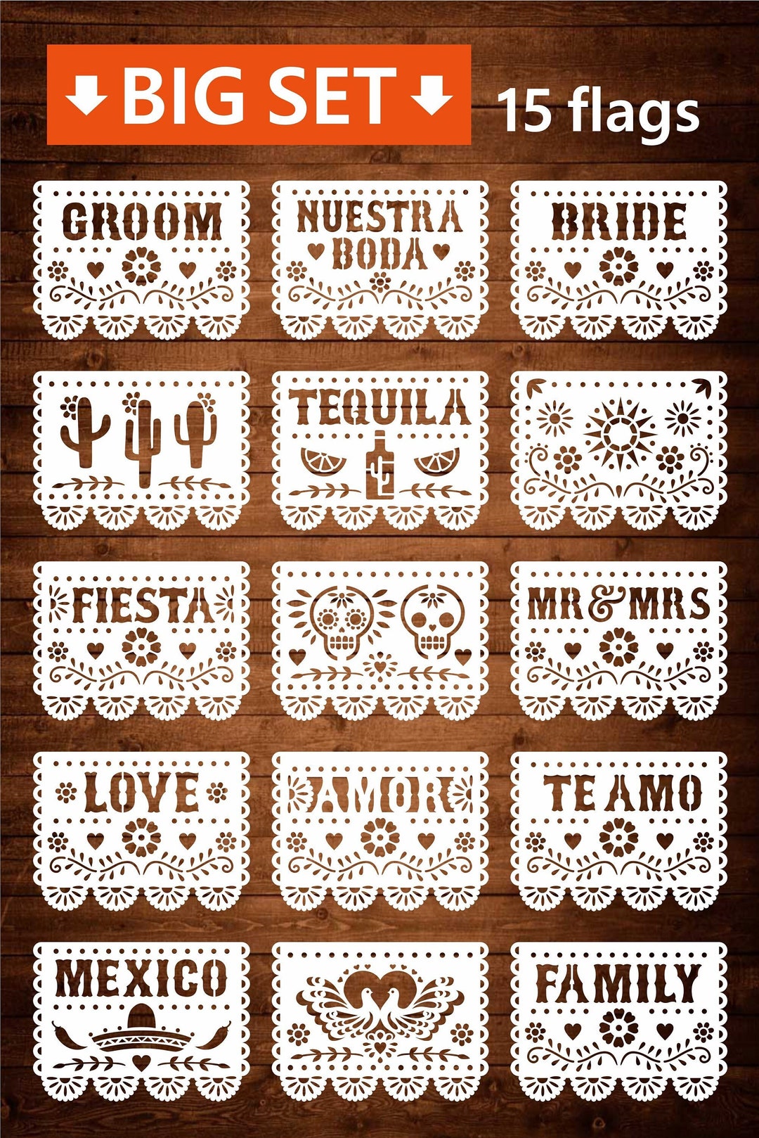 SET Papel Picado Cricut, Mexican Bunting Banner Files for Cut, Fiesta ...