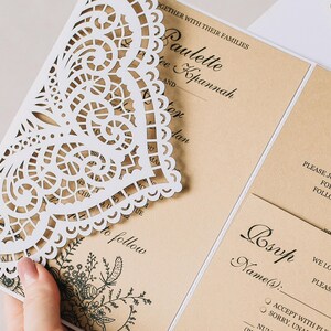 Lace Rustic Invitation Svg Template, Lace Tri Fold Invitation With Rsvp ...