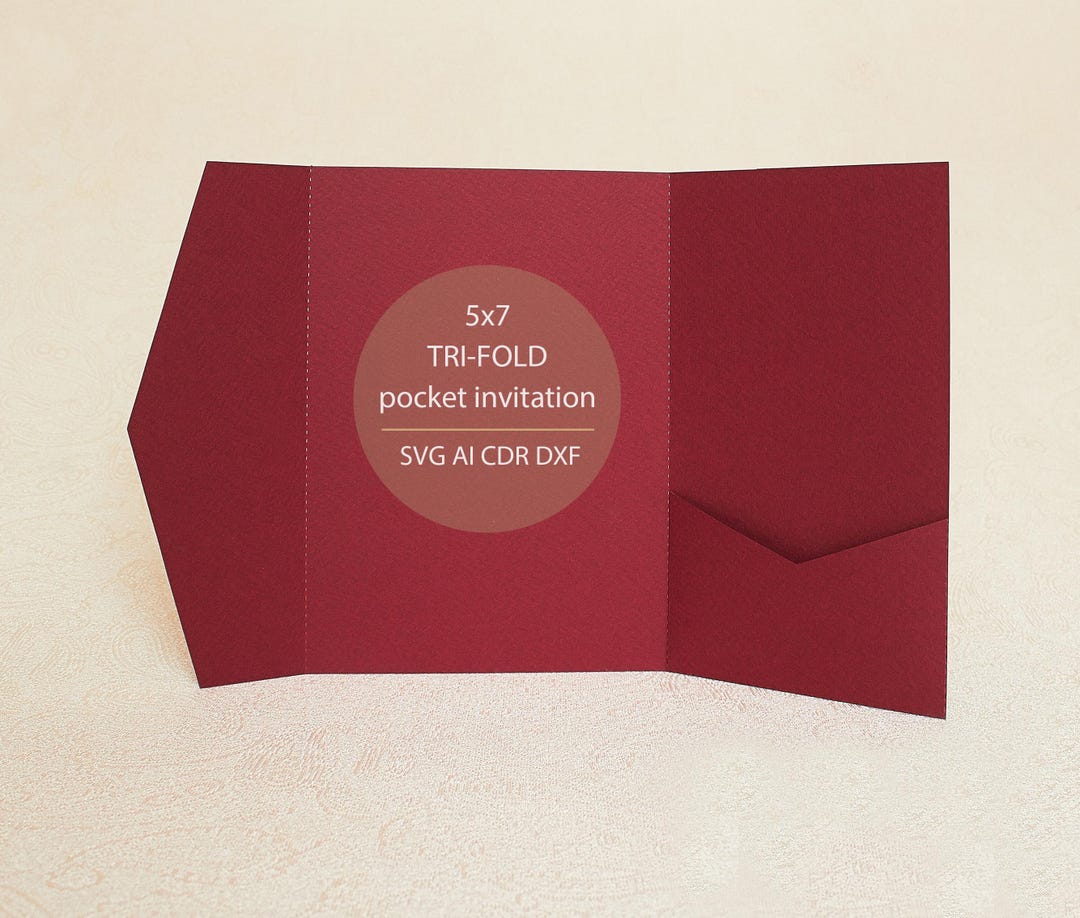 SVG Pocket Tri-fold Wedding Invitation Template, Pocket Invitation 5x7 ...