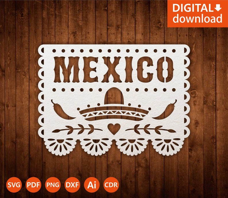 Svg Papel Picado Cricut Mexico, Mexican Fiesta Template, Mexican Decor ...