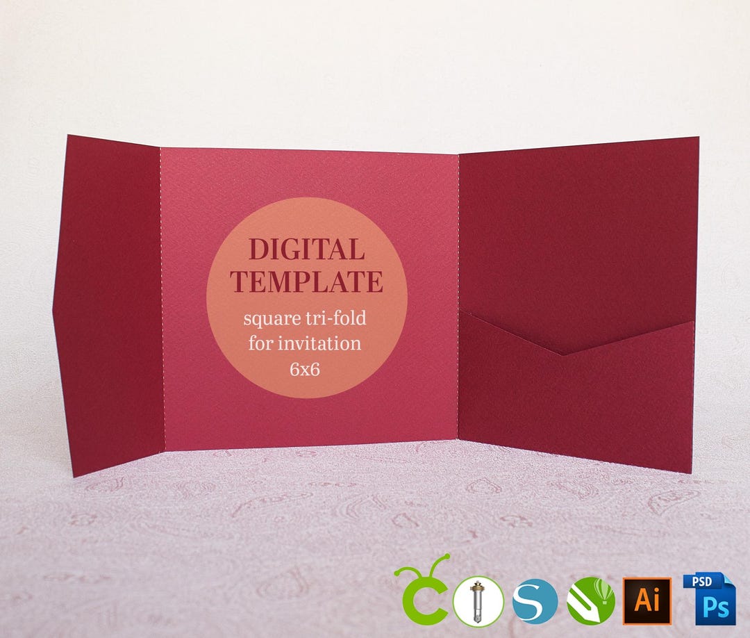 6x6 Pocket Square Invitation Template: Tri-fold SVG DXF CDR (digital ...