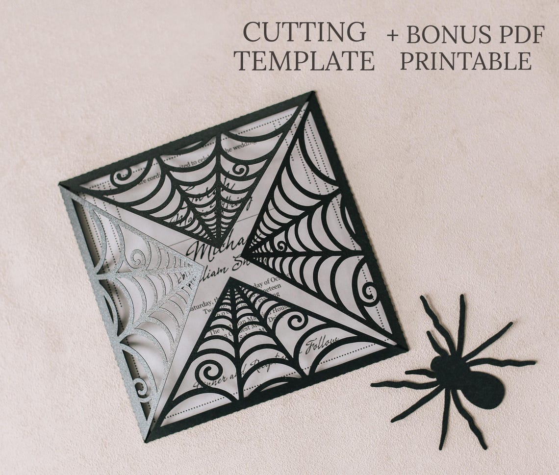 Spider Web Halloween Invitation Template: 4-fold SVG, Cricut, Laser Cut ...