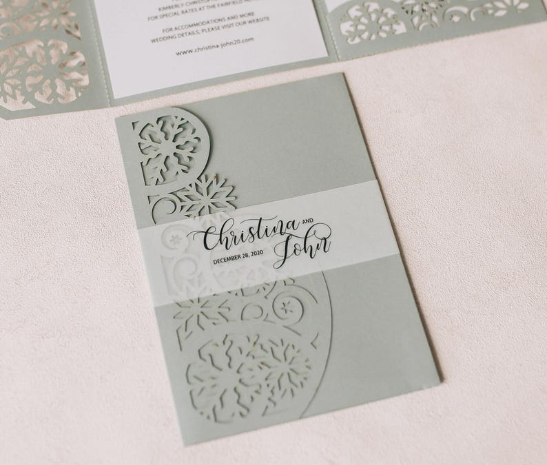 Snowflakes Invitation Svg Template Tri Fold, Snow Pocket Invite, Winter ...