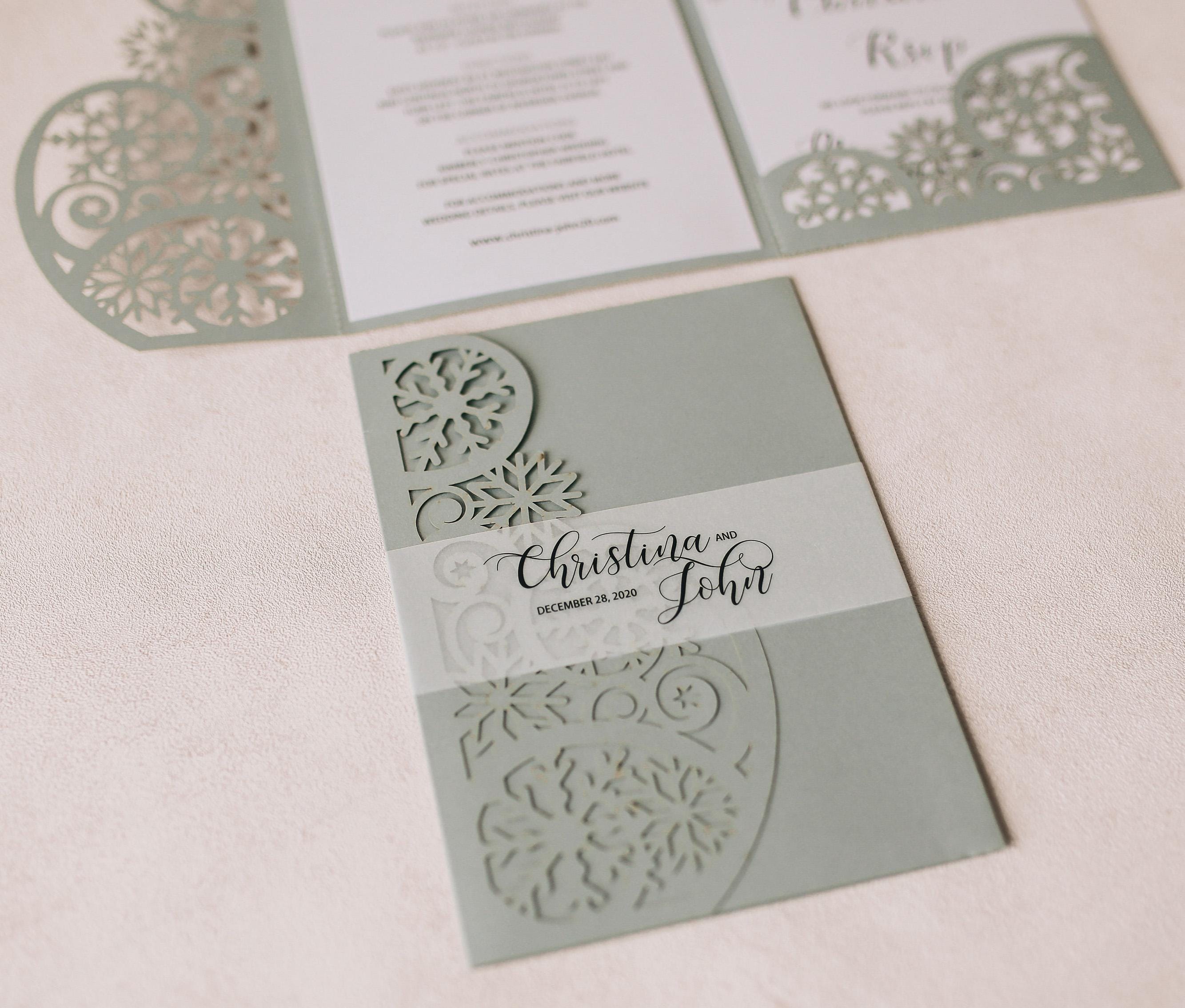 Snowflakes Invitation Svg Template Tri Fold, Snow Pocket Invite, Winter ...