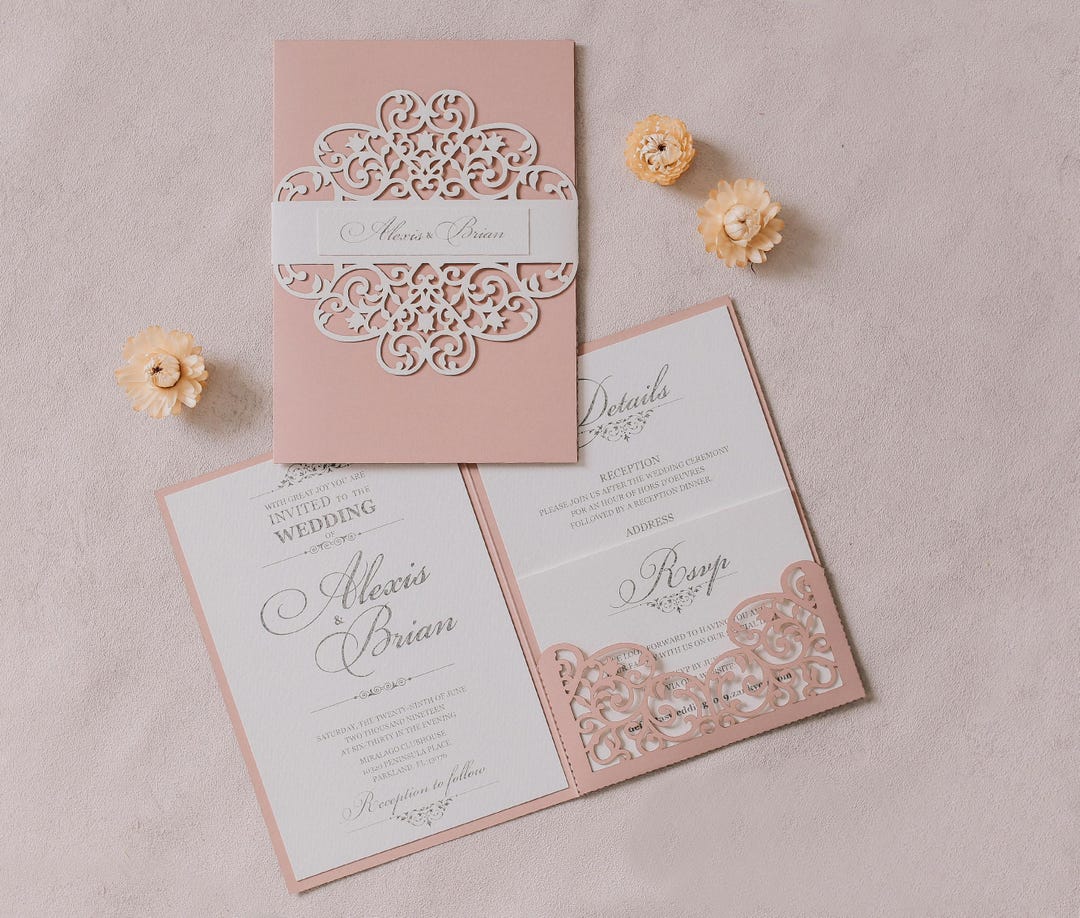 Wedding Belly Band Invitation Template, Lux Lace Invite Lasercut ...