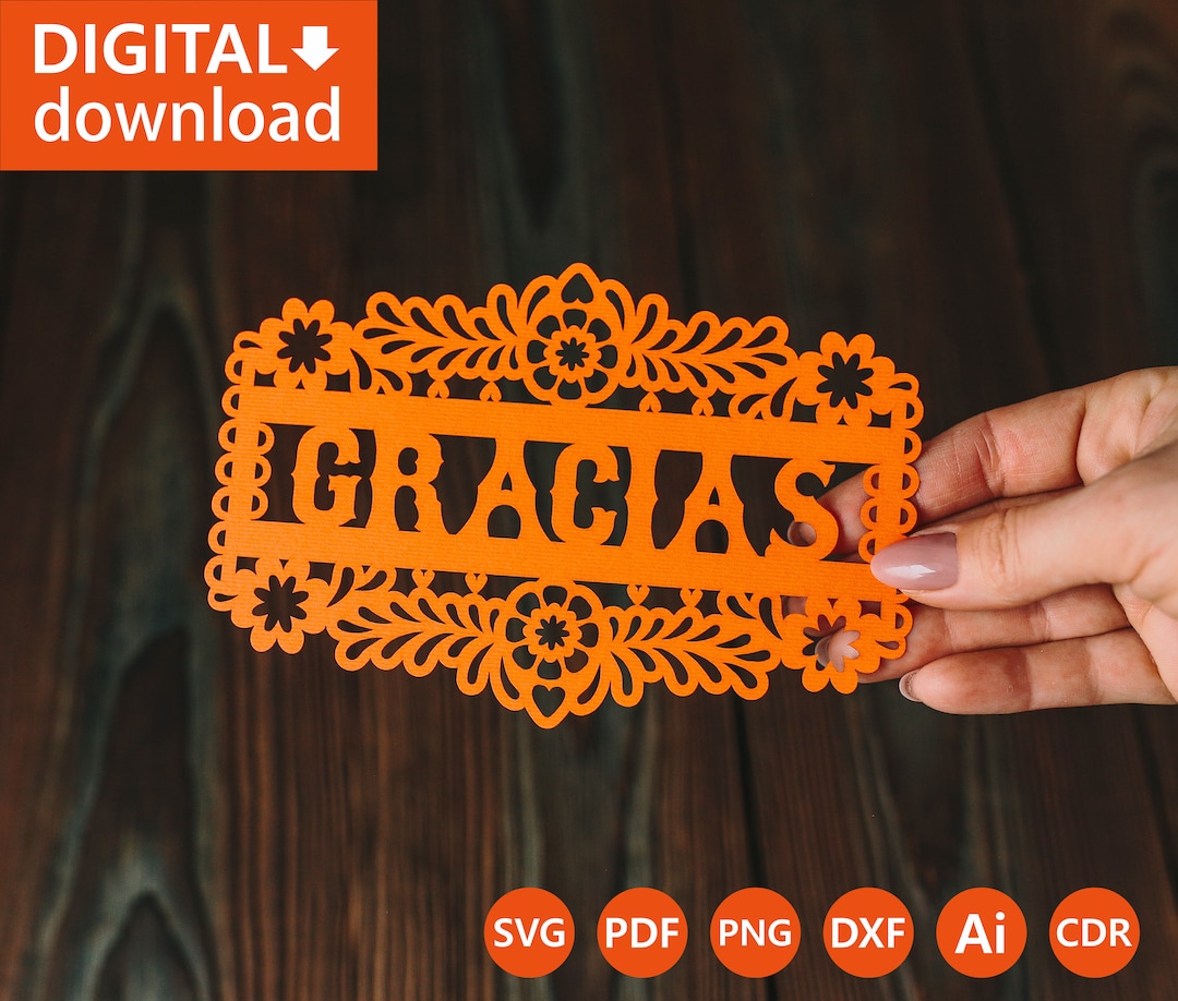 Gracias Card, Thank You Card Svg Template Mexican Fiesta, Papel Picado ...