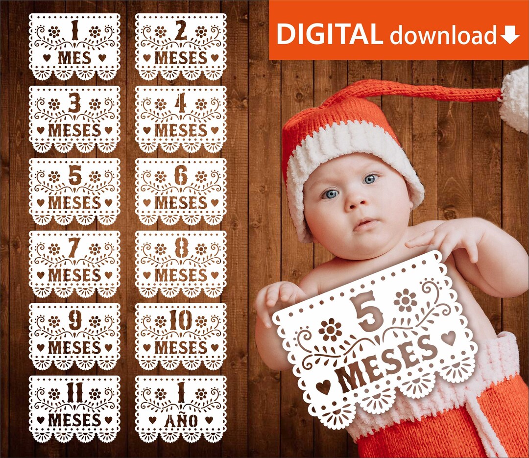Spanish Baby Milestone Cards Papel Picado Template (digital Download ...