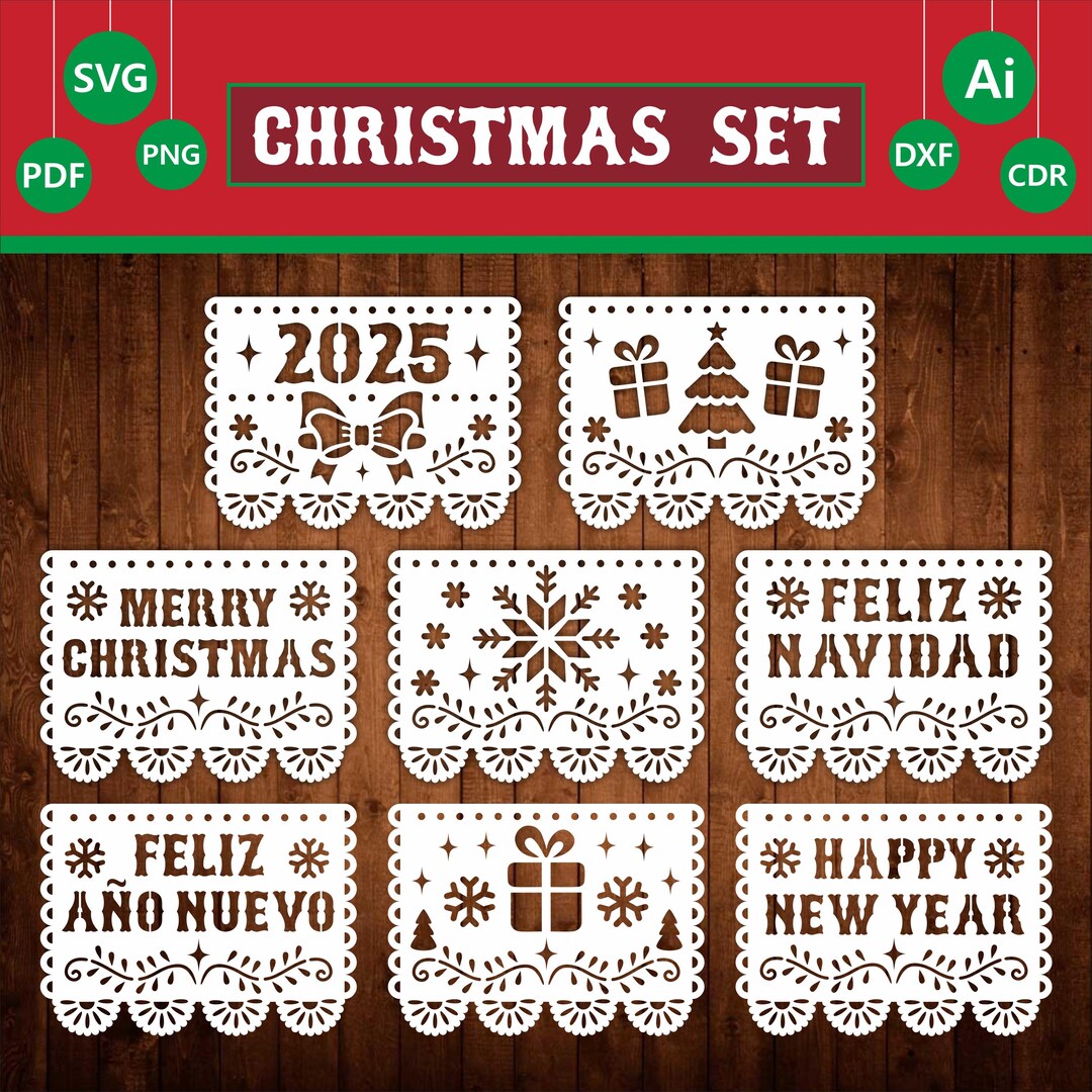 Christmas Papel Picado Svg Bundle, Feliz Navidad 2025 Templates ...