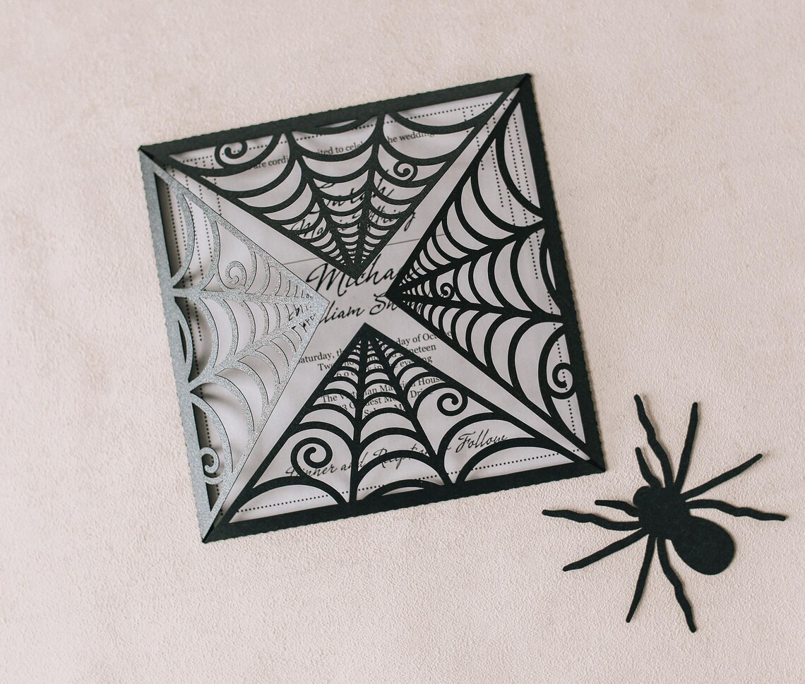 Spider Web Halloween Invitation Template: 4-fold SVG, Cricut, Laser Cut ...