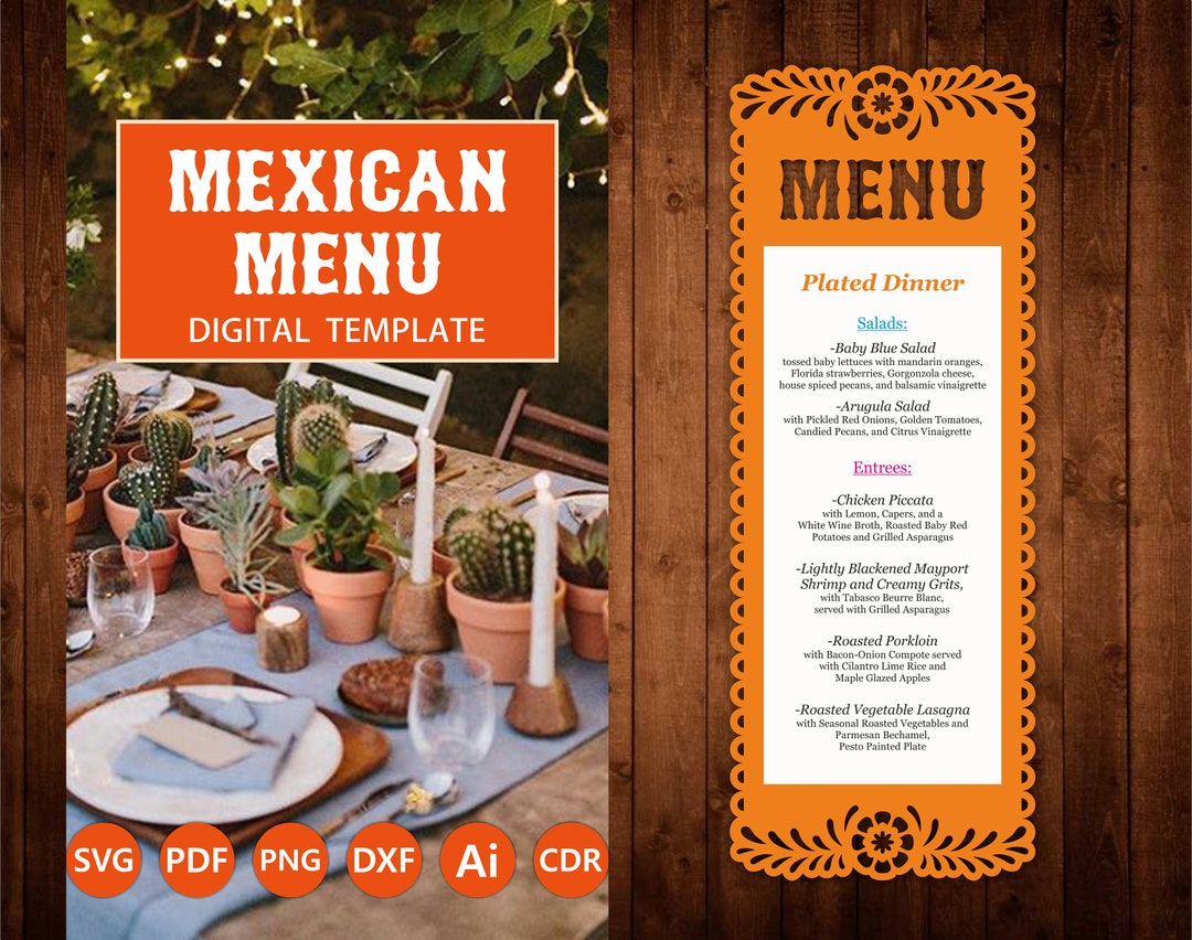 Plantilla de svg de menú mexicano para Cricut, papercut, lasercut ...