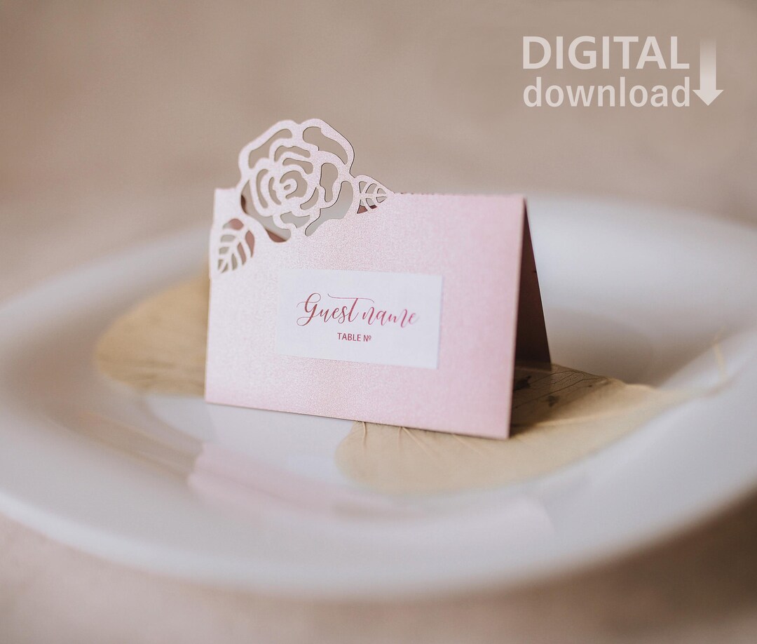 Svg Rose Place Card Template, Flowers Wedding Escort Cards, Rose Name ...