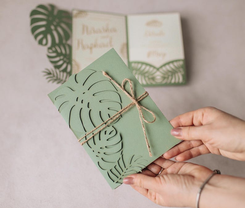Tropical Leaves Invitation Svg Template, Tropic Tri Fold Card, Monstera ...