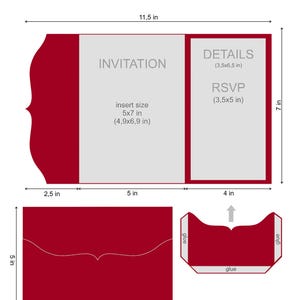 Tri-fold SVG Pocket Invitation Template, Classic Pocket Envelope 5x7 ...