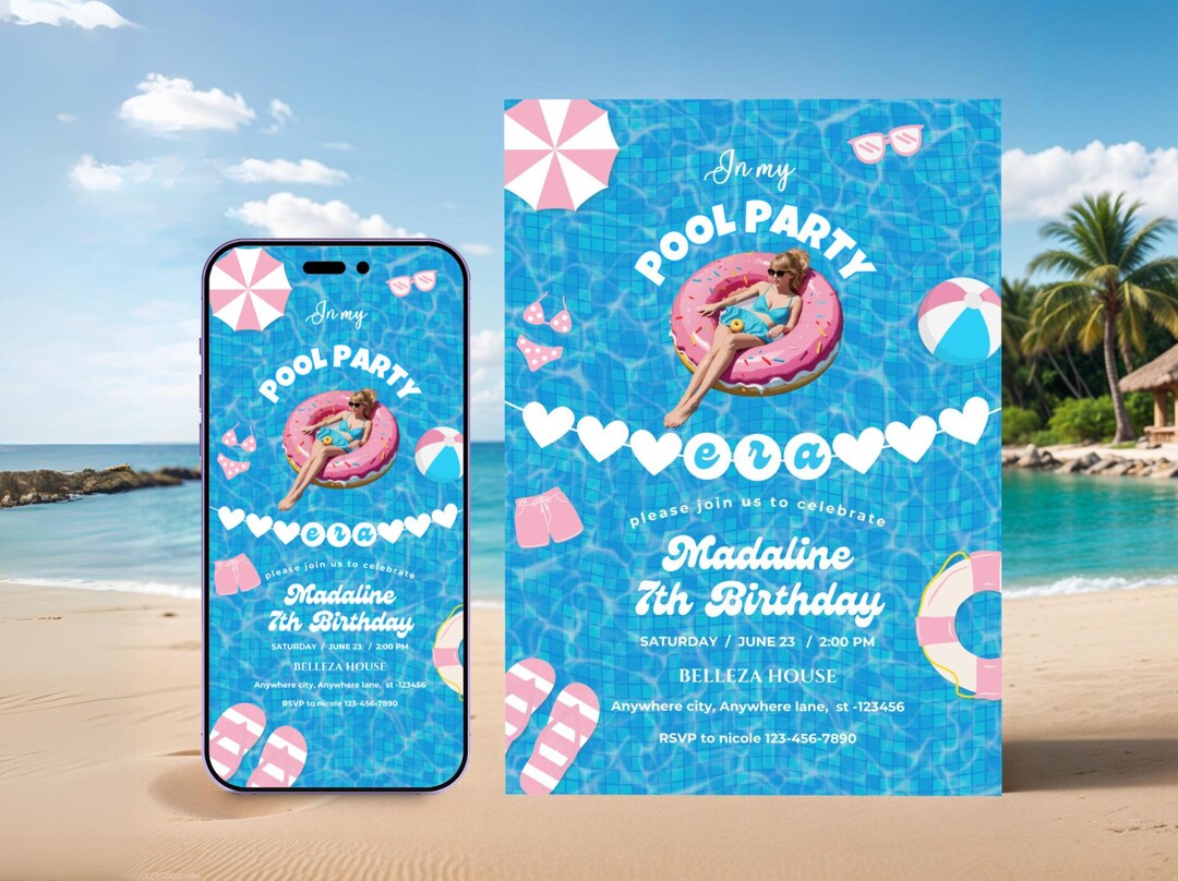 Self Editable Pool Party Invite, in My Pool Party Era, Eras Party ...