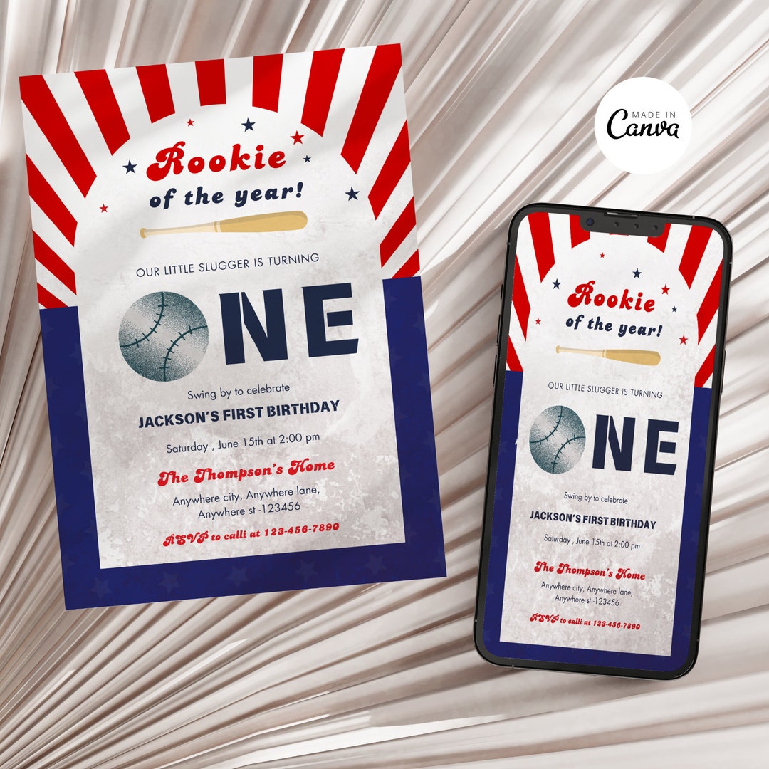 Baseball First Birthday Invitation, Rookie of the Year Invite, Baseball ...