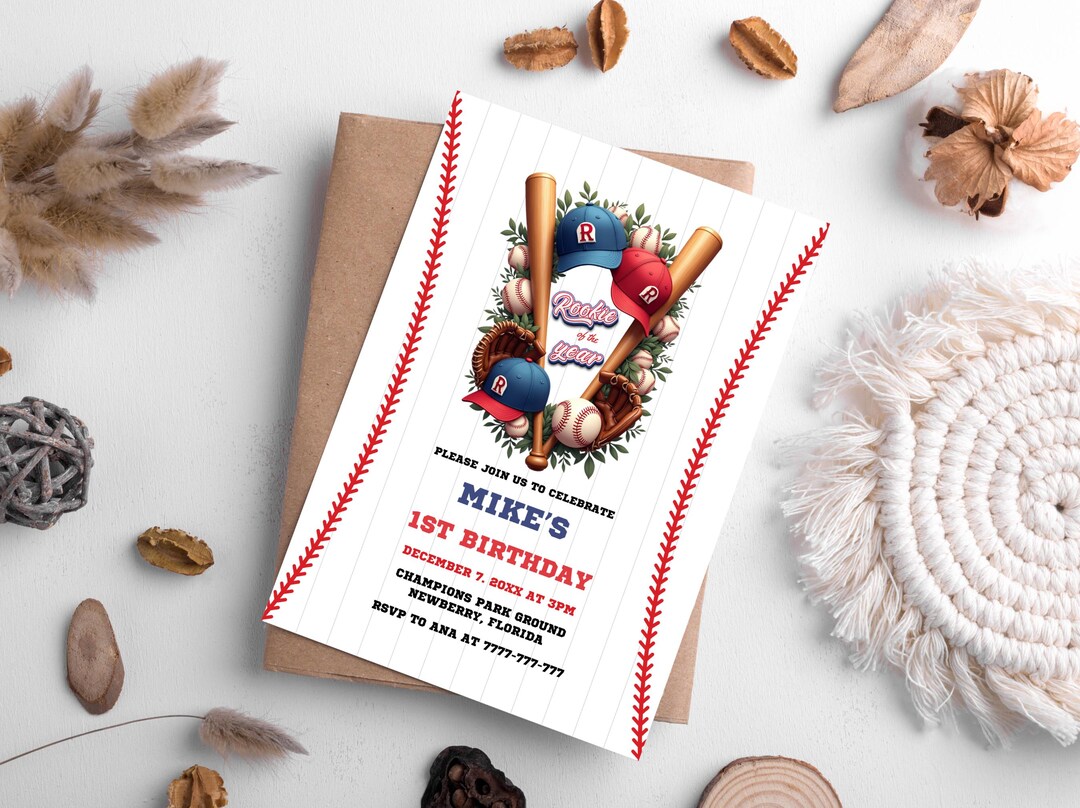 Baseball First Birthday Invitation, Rookie of the Year Invite, Baseball ...