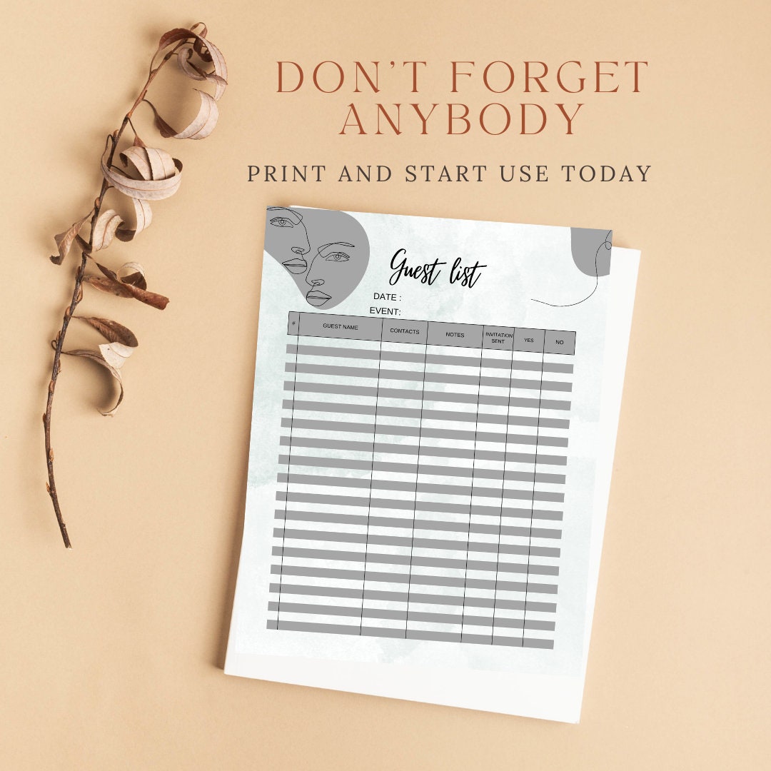 Guest List Tracker Printable Event Guest Management Wedding - Etsy