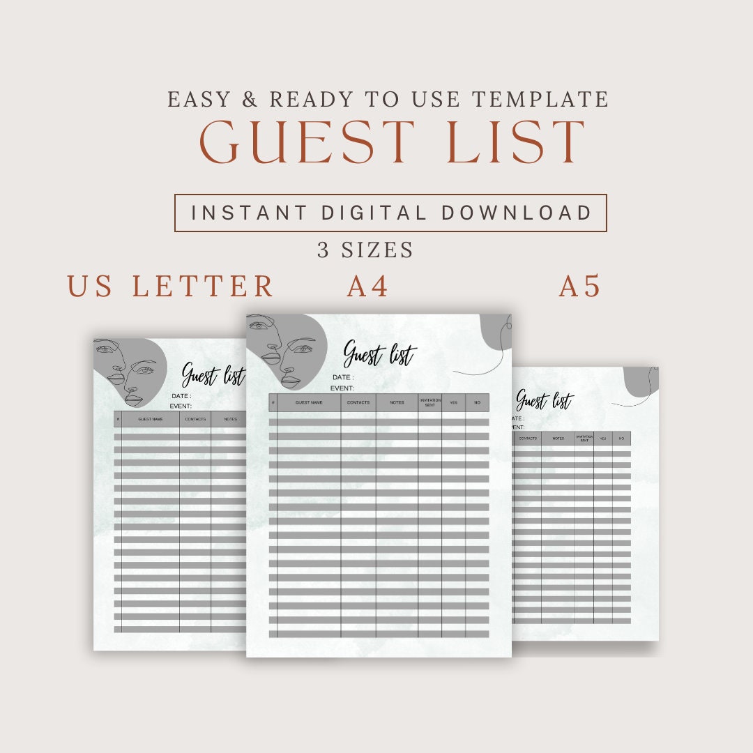 Guest List Tracker Printable, Event Guest Management, Wedding Party Planner, RSVP Organizer ...
