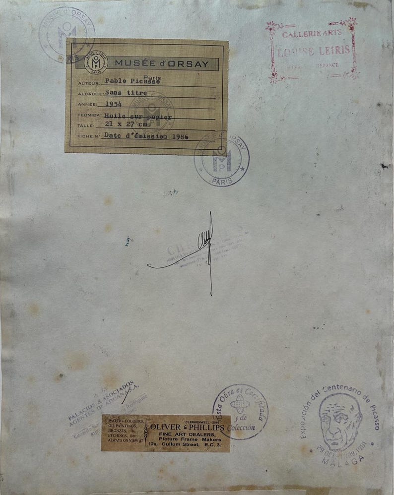 Pablo Picasso Original Oil Painting on Paper, Signed & Framed (1954) - Etsy