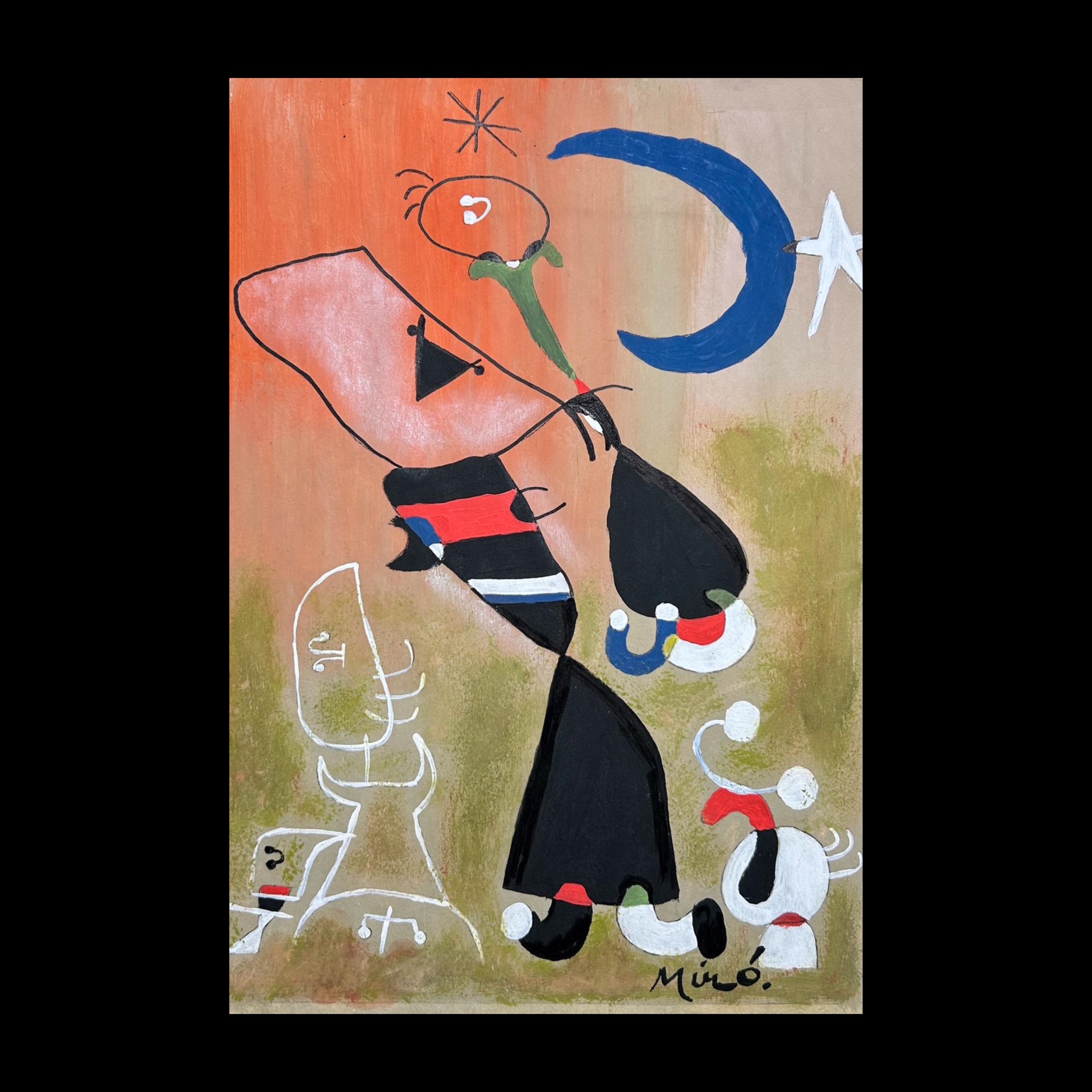 Joan Miró Original Painting: Signed Mixed Media, Unframed Mid-century ...