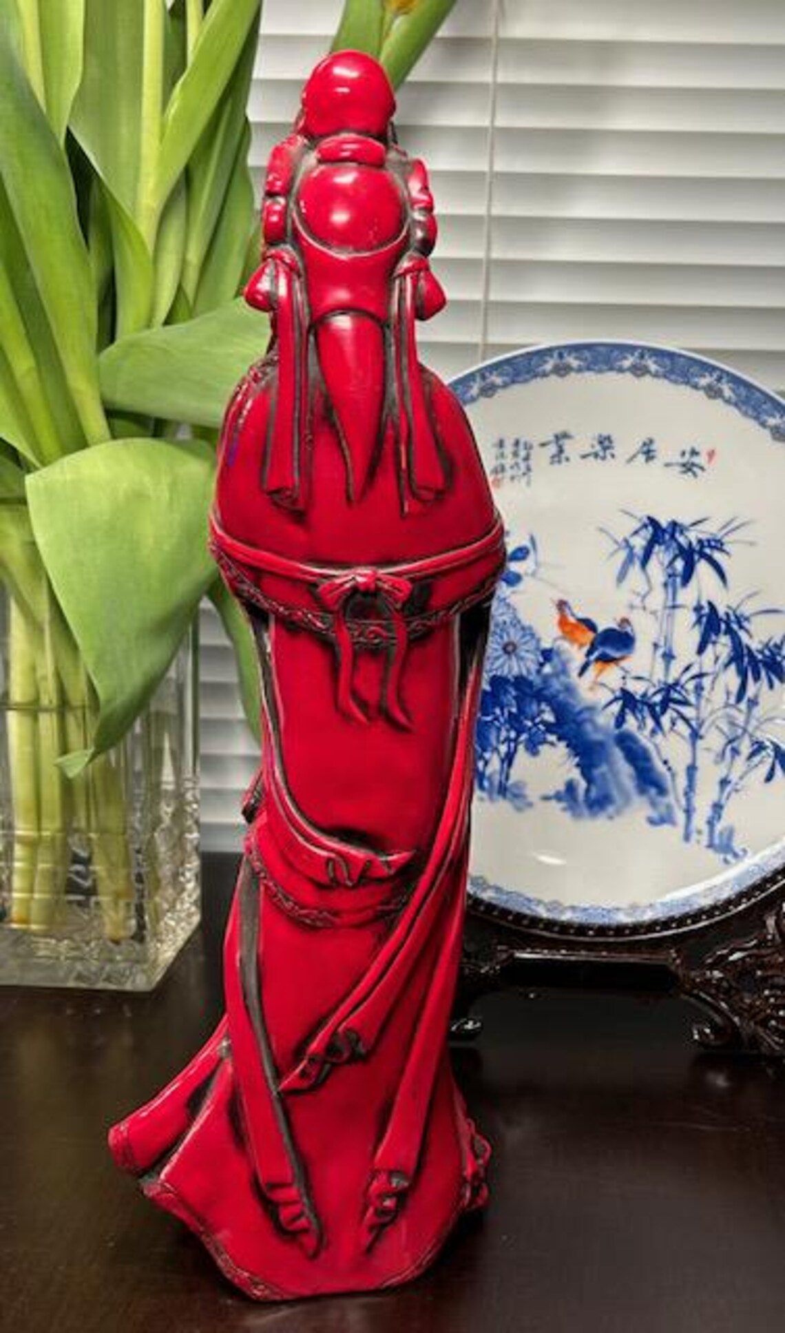 Kwan Yin Statue Chinese Cinnabar Red Laquer, Quan Yin Statue Red Laquer ...