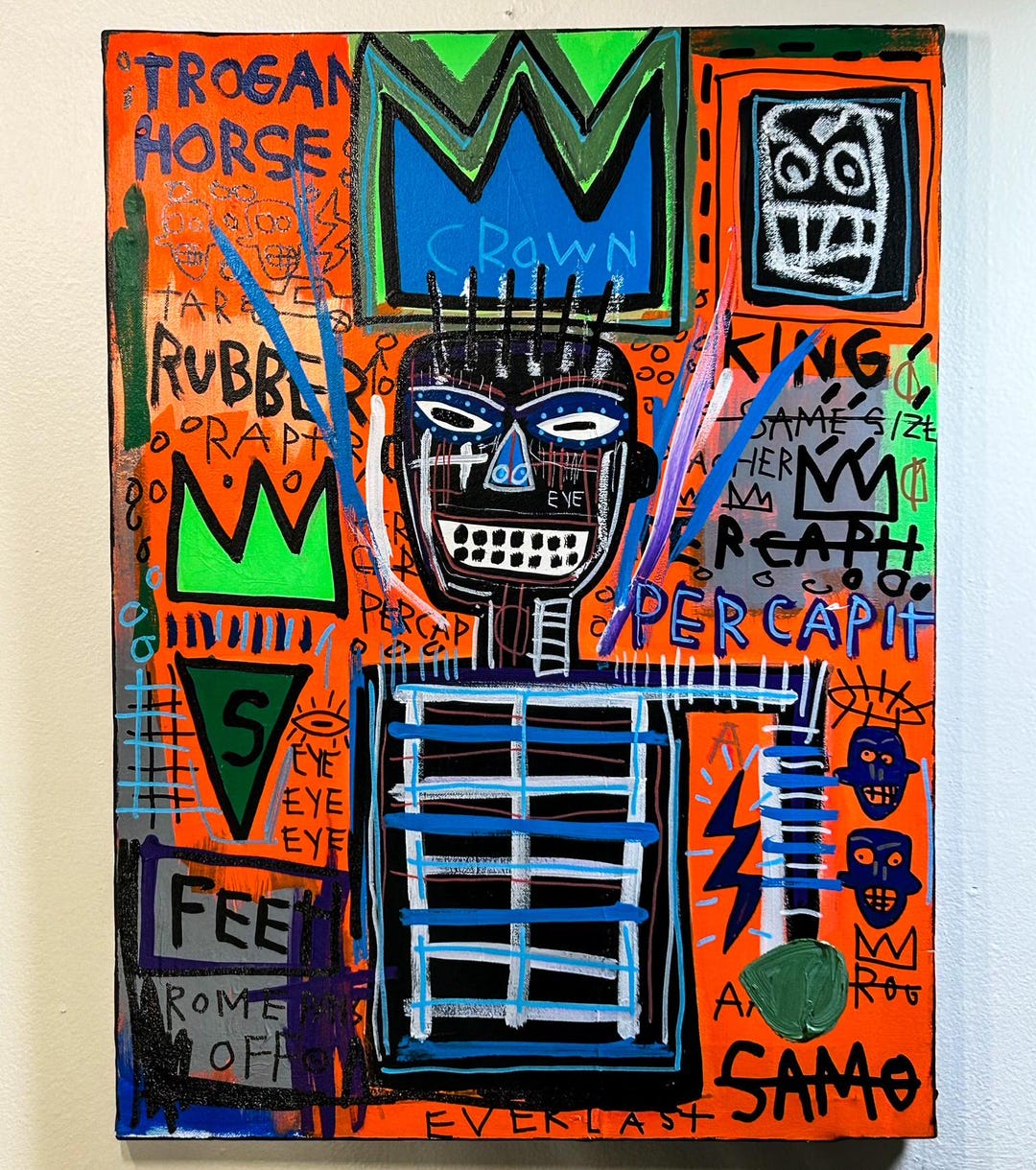 Basquiat Original on Canvas, Jean Michel Basquiat Original Signed ...