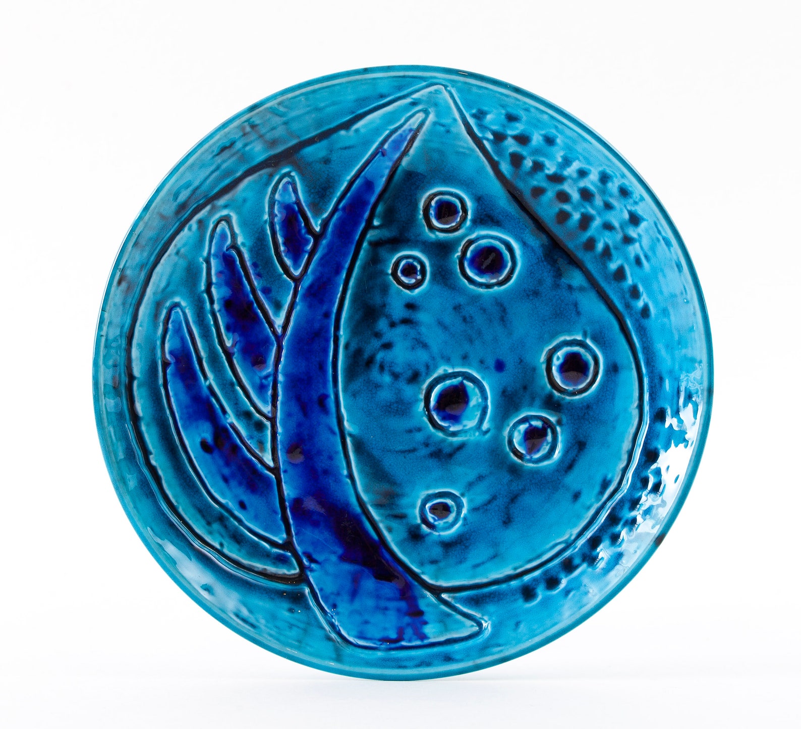 Rörstrand Blue / Turquoise Ceramic Plate in Chamotte Grog Design ...