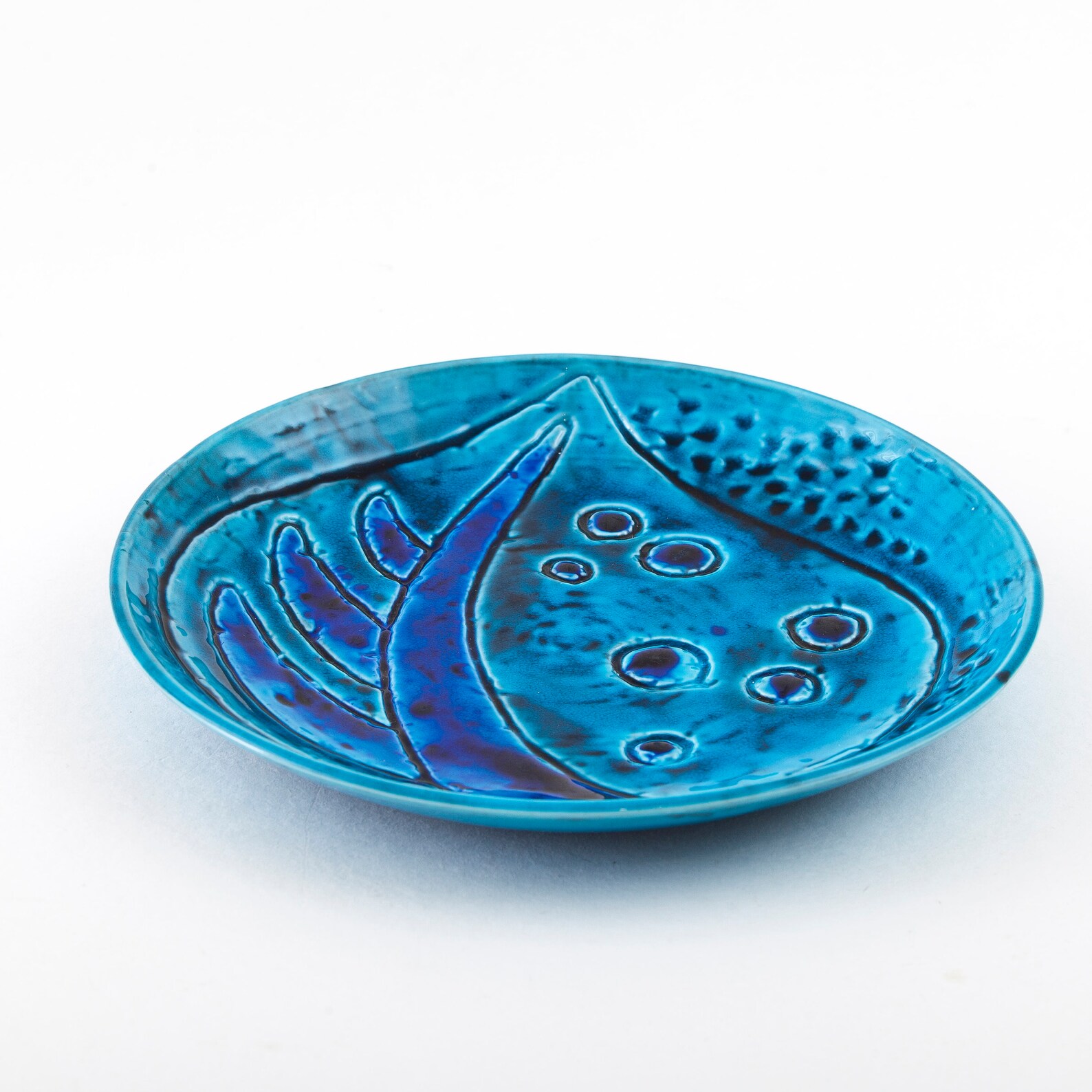 Rörstrand Blue / Turquoise Ceramic Plate in Chamotte Grog Design ...