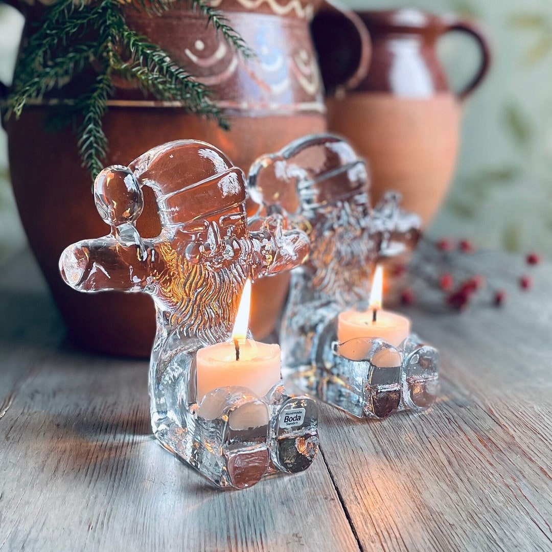 Kosta Boda Bertil Vallien Set of Two Santa Claus Candle Holders H: 14 ...