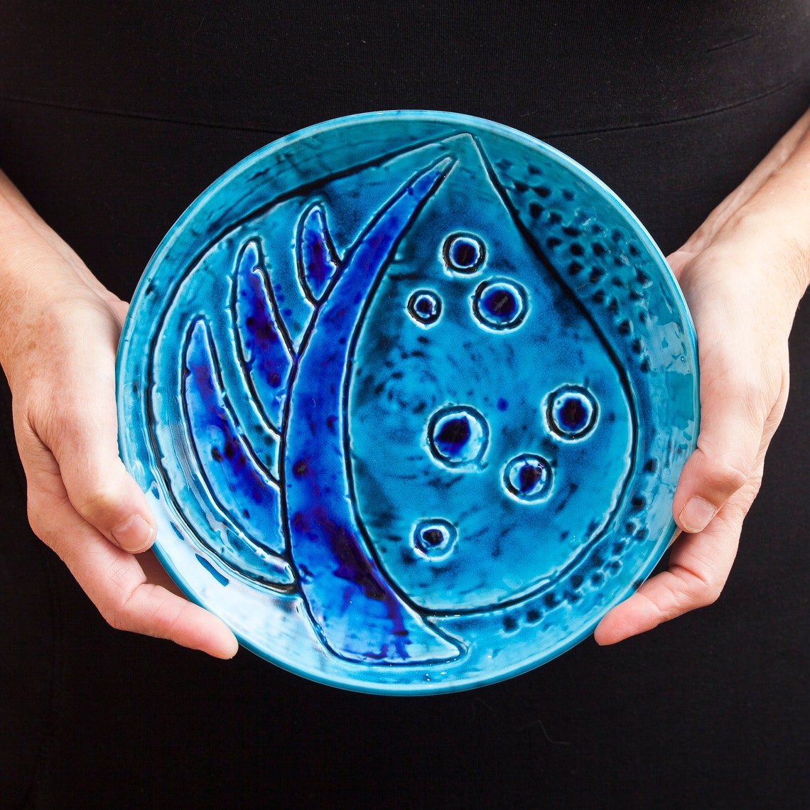 Rörstrand Blue / Turquoise Ceramic Plate in Chamotte Grog Design ...