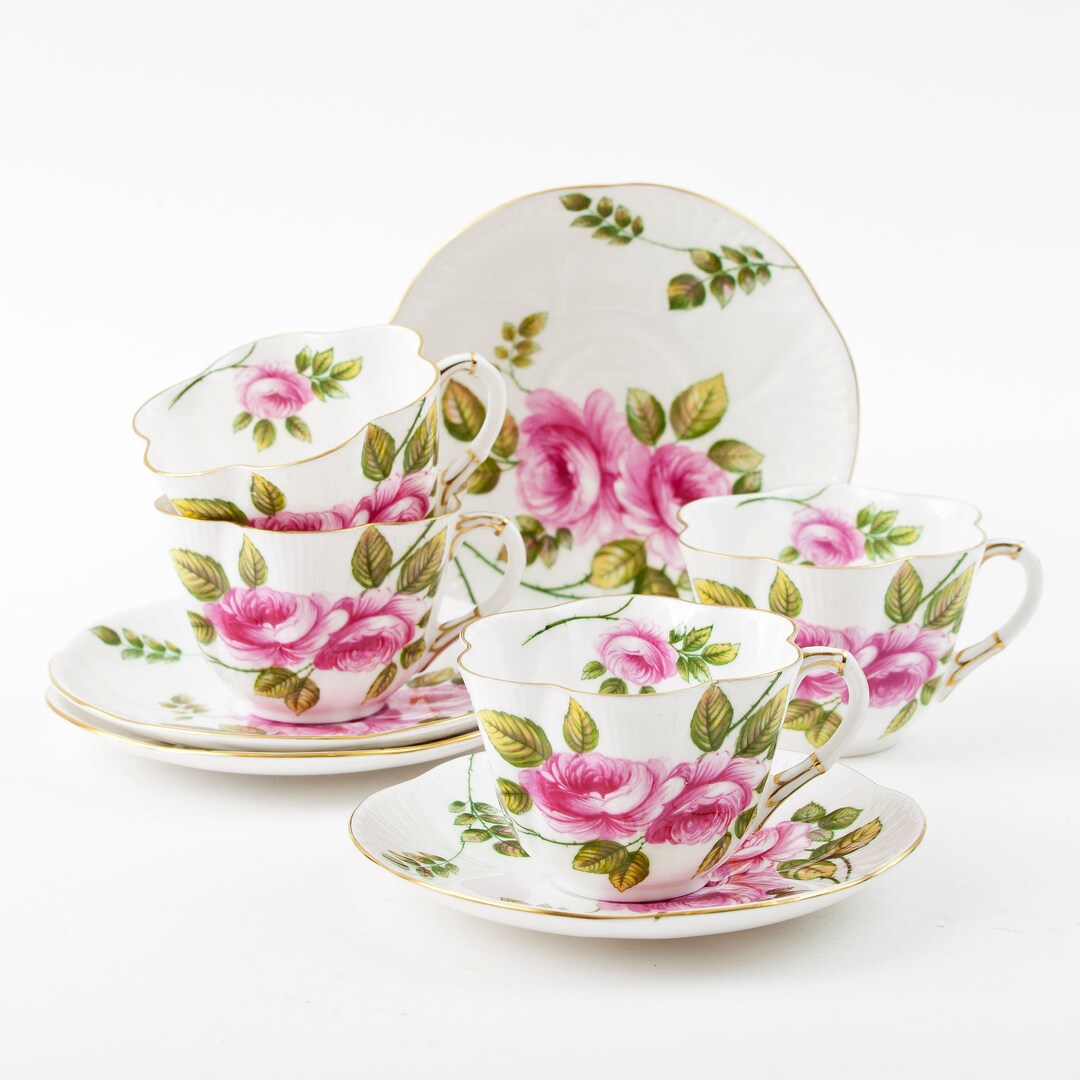 Shelley Rambler Rose Dainty 13671 A Set of Four Teacups With Saucers (a ...