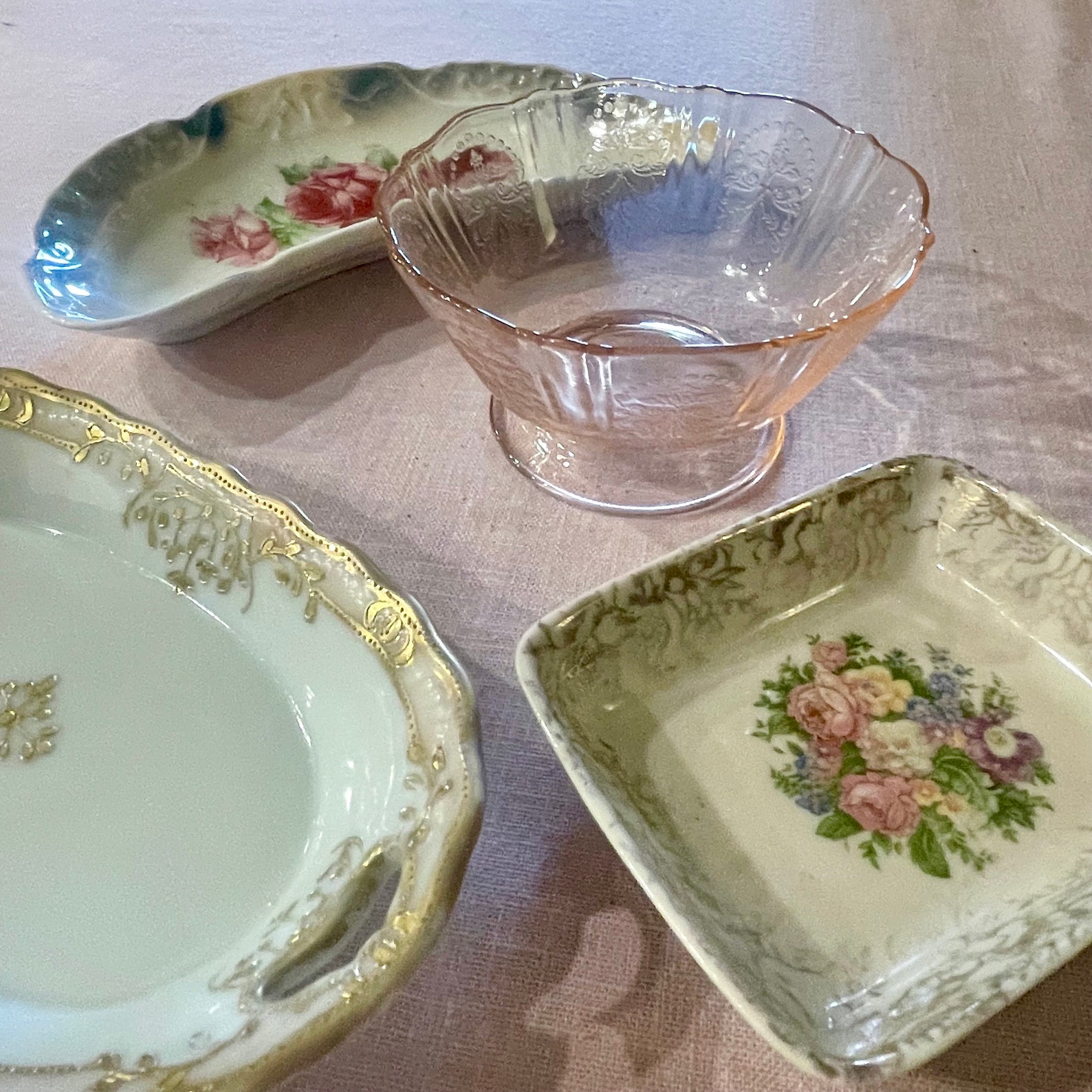 Vintage Trinket and Ring Dishes, Vintage Rose Floral China, Pink ...