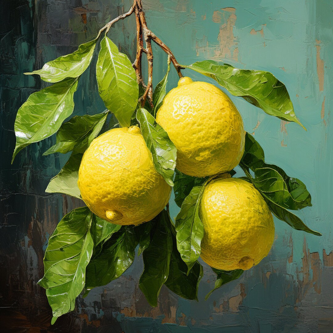Vintage Lemon Painting, Nostalgic Wall Decor, Mid-century Modern Art ...