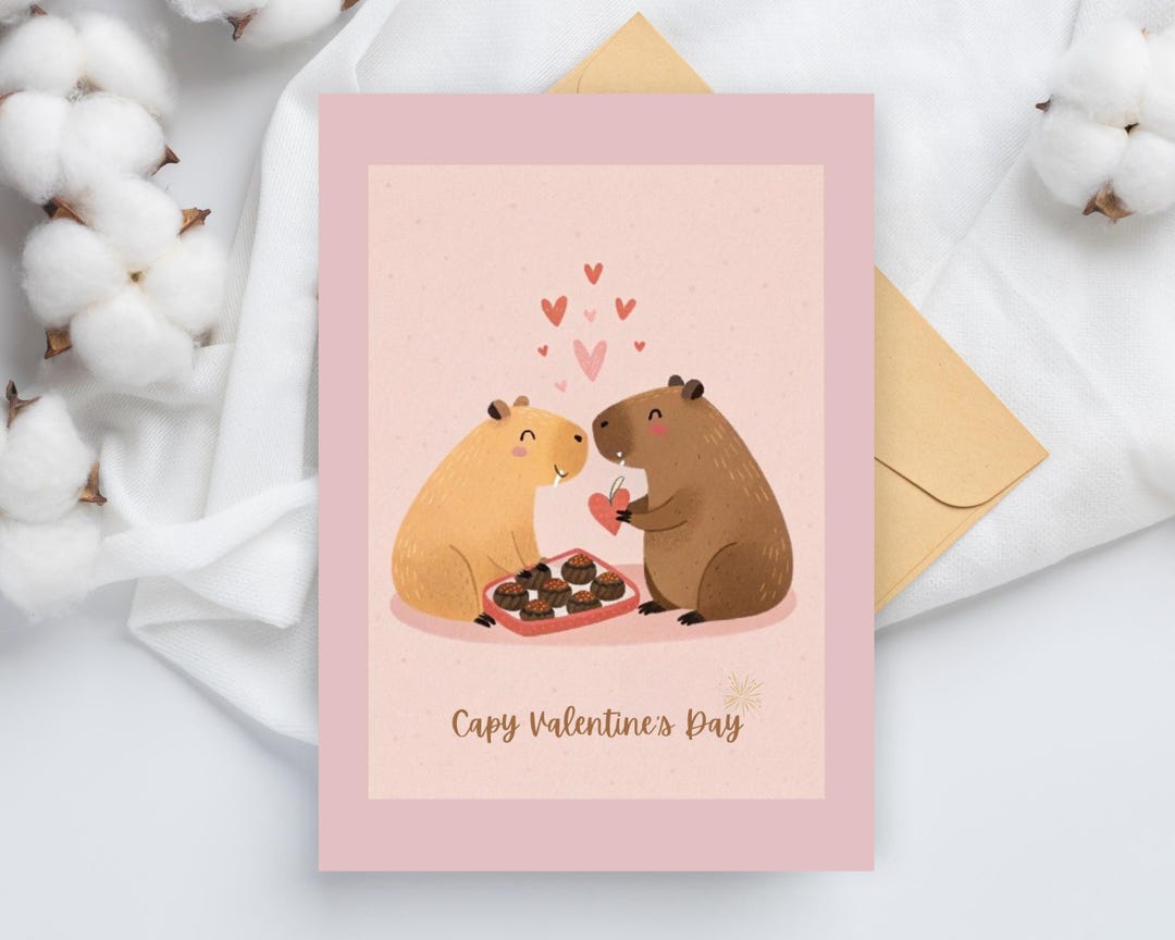 Capy Valentine's Day Love, Happy Capybara Cards, Funny Valentines Gift ...