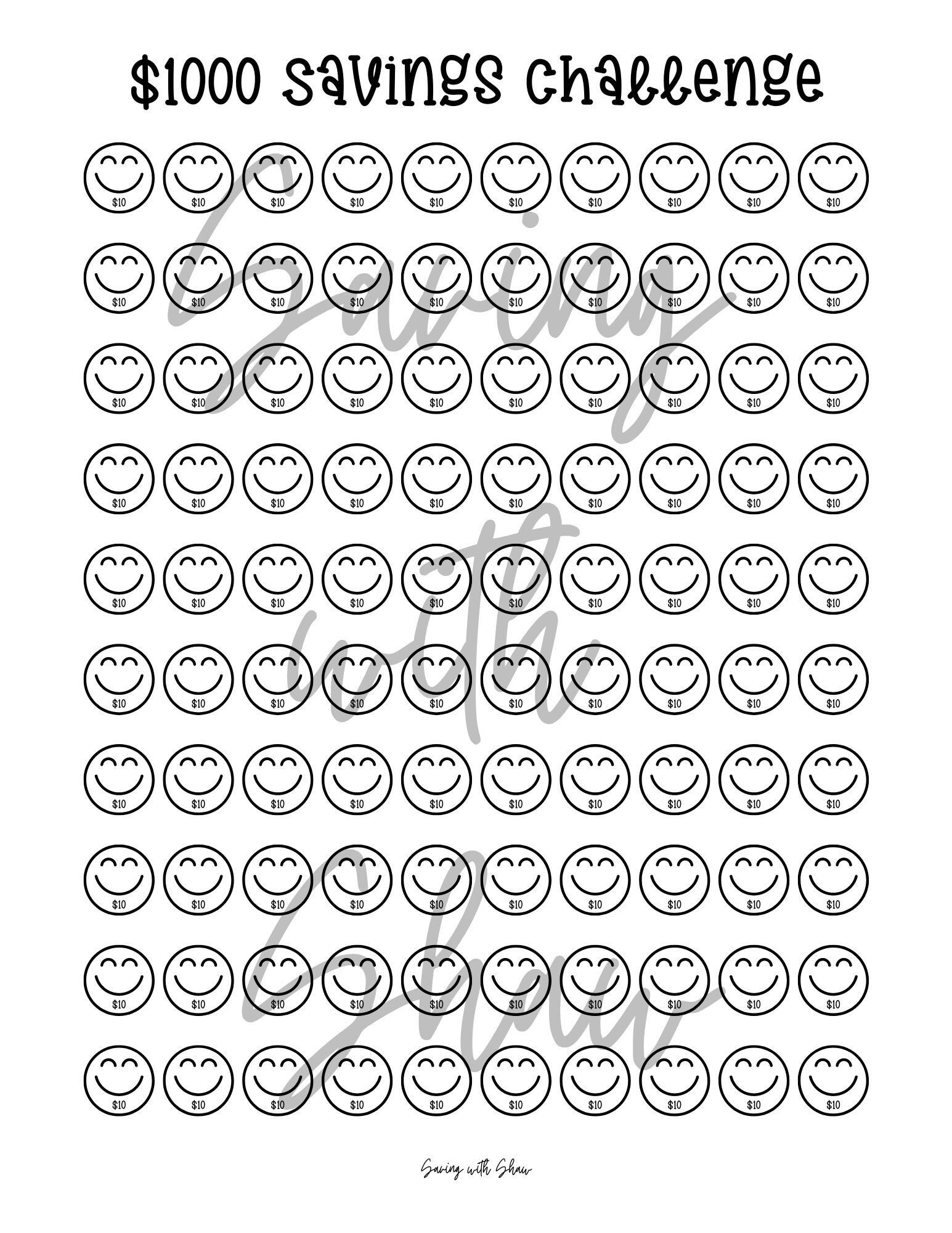 Smiley Face 1k Savings Challenge - Etsy